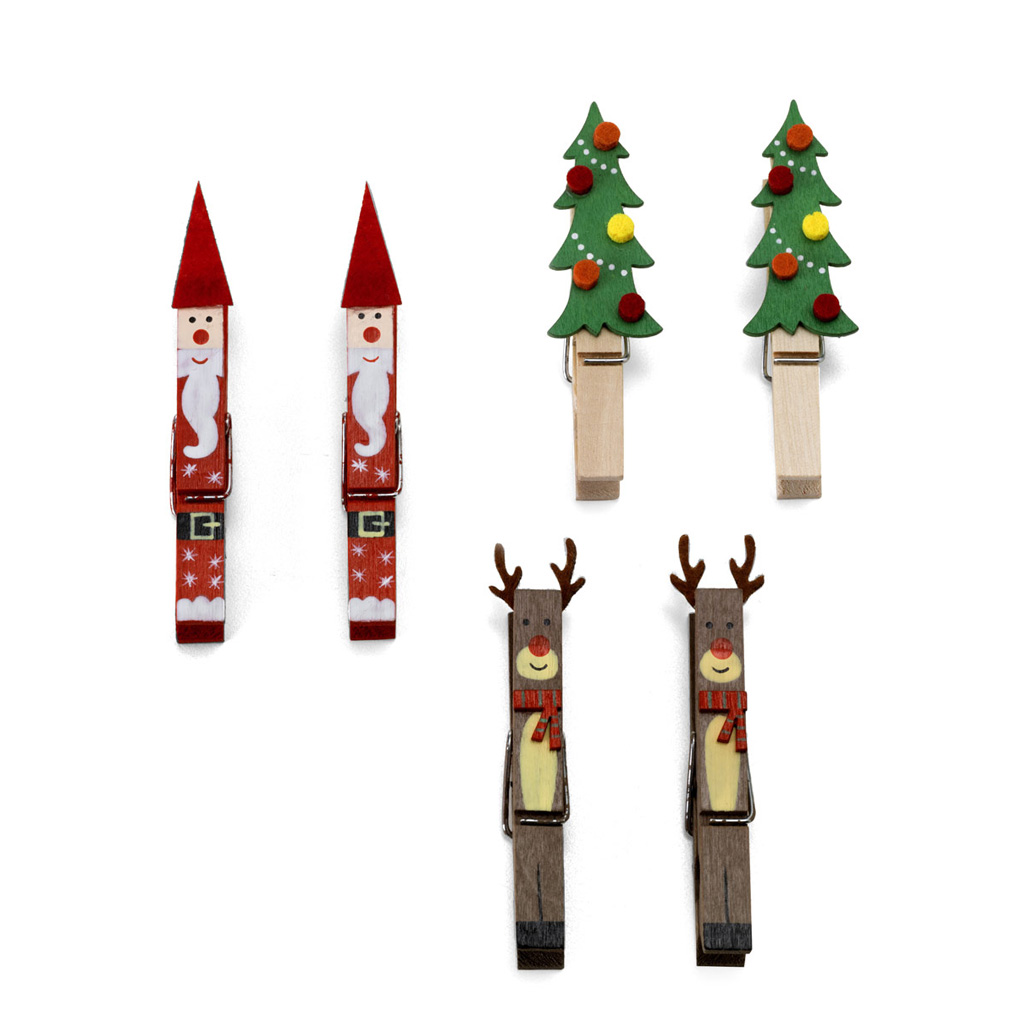 Christmas decorative wooden pegs 6 pcs | Telemarketing Store