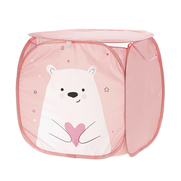 Pink polyester Teddy bear storage box 45x45x45 cm | Telemarketing Store